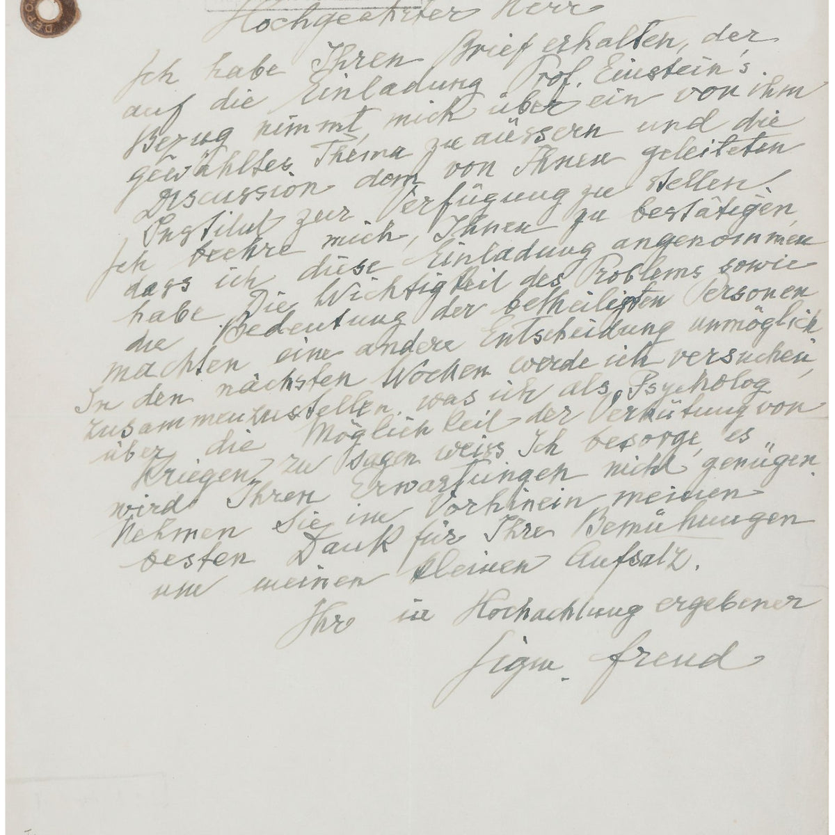 Original letter mentioning Einstein | 1932, handwritten by Sigmund Fre ...